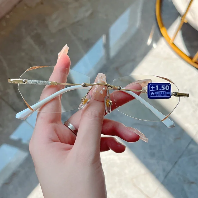 Diamond Cut Reading Glasses Luxury Rimless Anti-blue Light Presbyopia ...