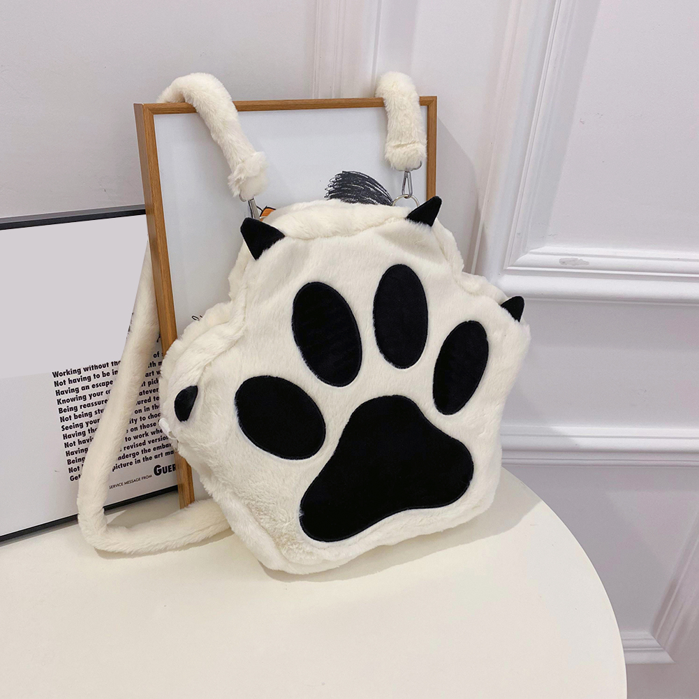 Copedao Women Furry Shoulder Bag Kawaii Cat Paw Backpacks Casual Fluffy ...