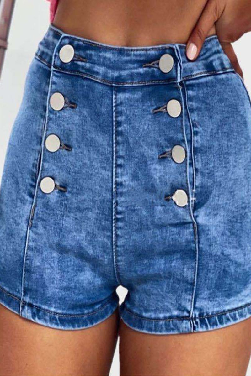 Denim With Double Buttons Shorts