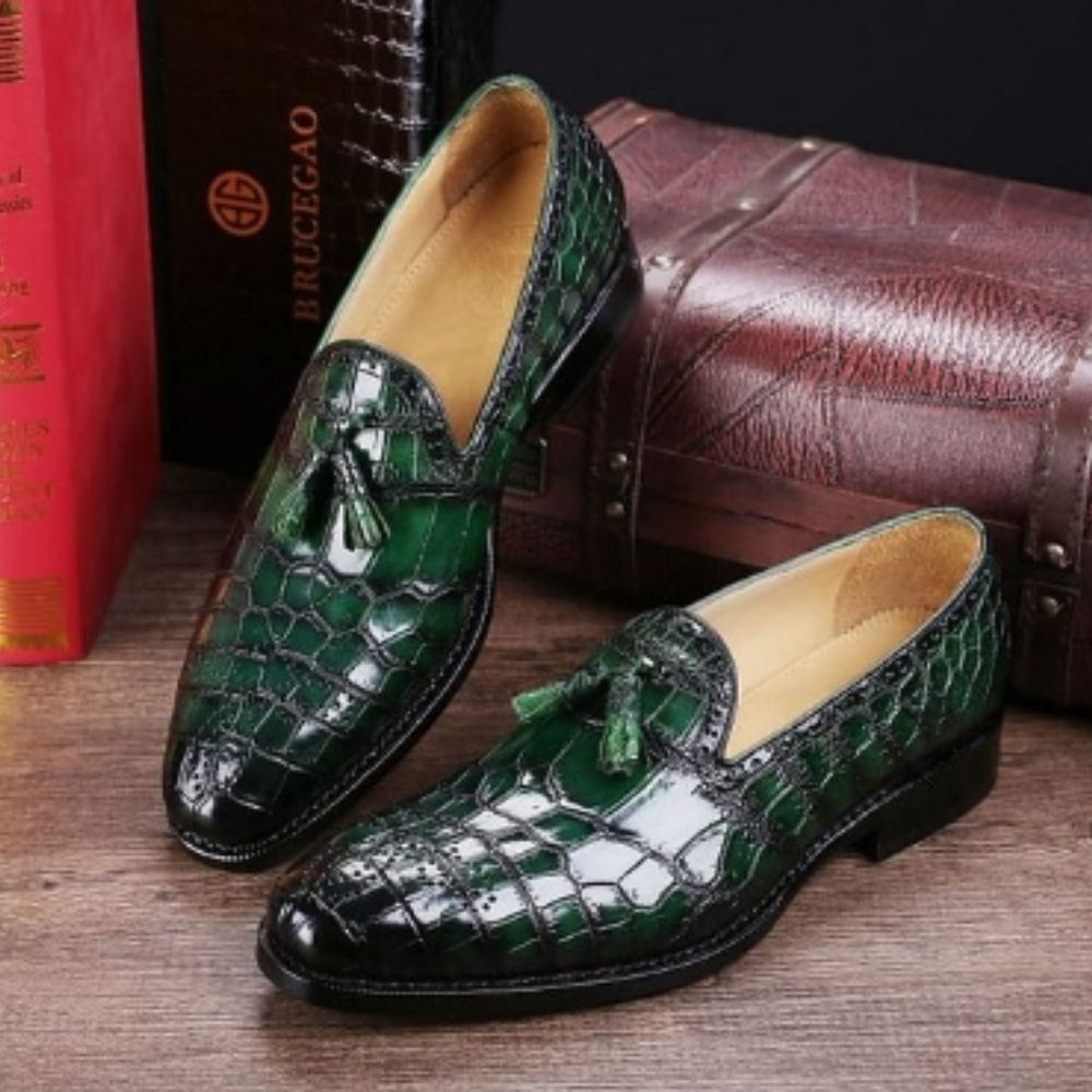 Classic Alligator Leather Tassel Loafer Comfortable Slip-On Dress Shoes