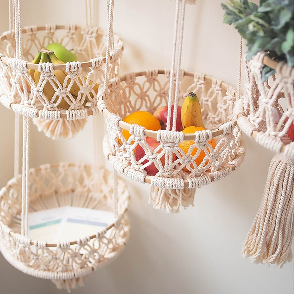 Multi Tier Hanging Basket Macrame Fruit Storage Container Organizer ...