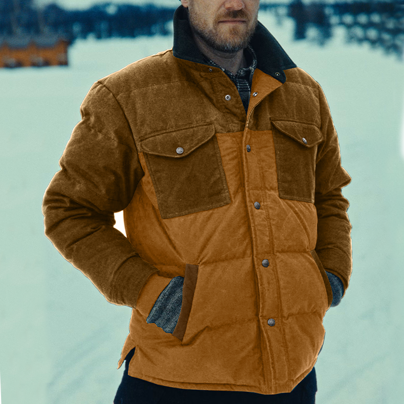 Mstyleclub Men's Quilted Pocket Color Block Warm Jacket Coat 68.10