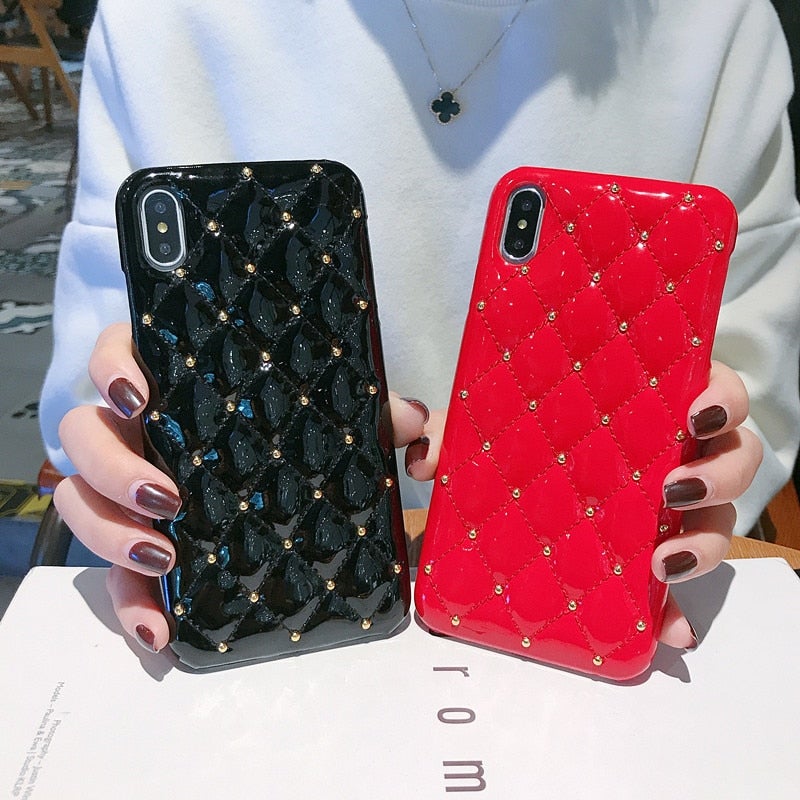 Luxury Quilted and Bejewelled Leather Bling Phone Case