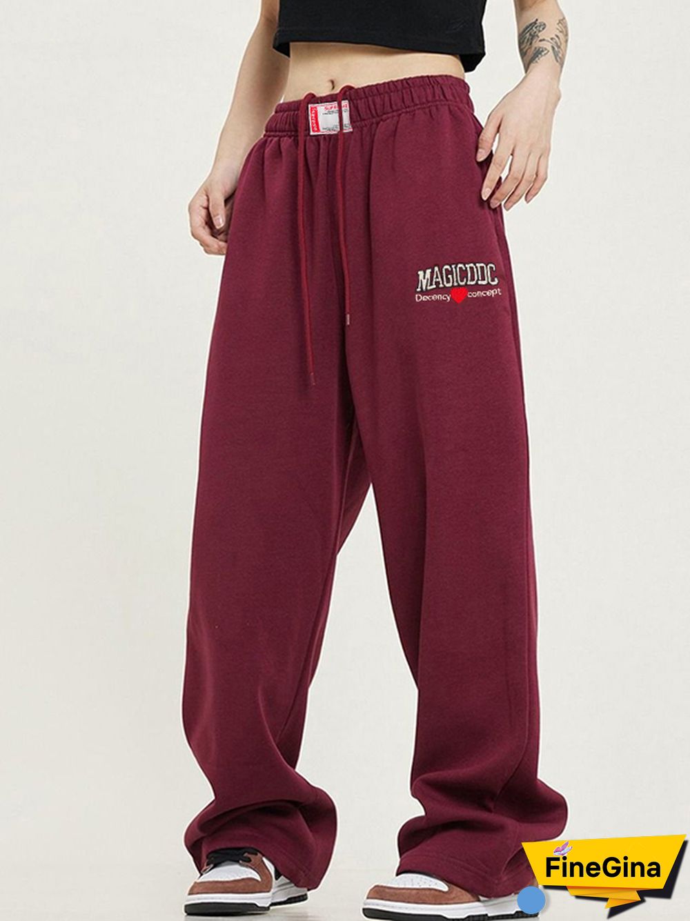 FineGina Hip Pop Embroidery Lace Up Sweatpants