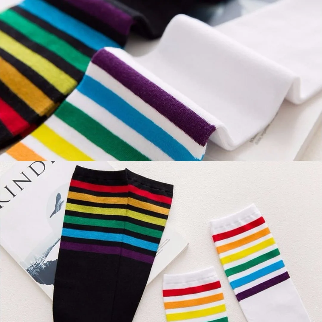Black/White Kawaii Rainbow Preppy Style Socks SP1812639