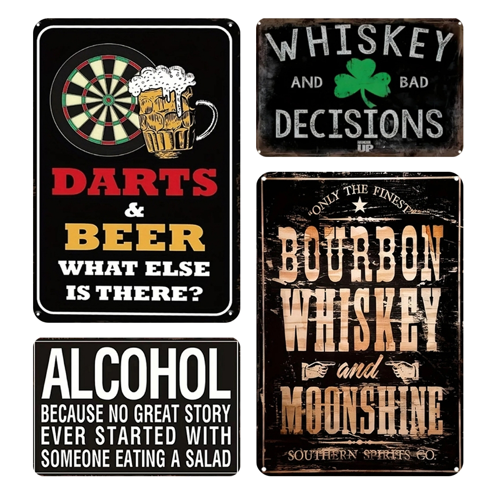 4PCS Alcohol - Metal Tin Signs Set(8*12Inch/12*16Inch)