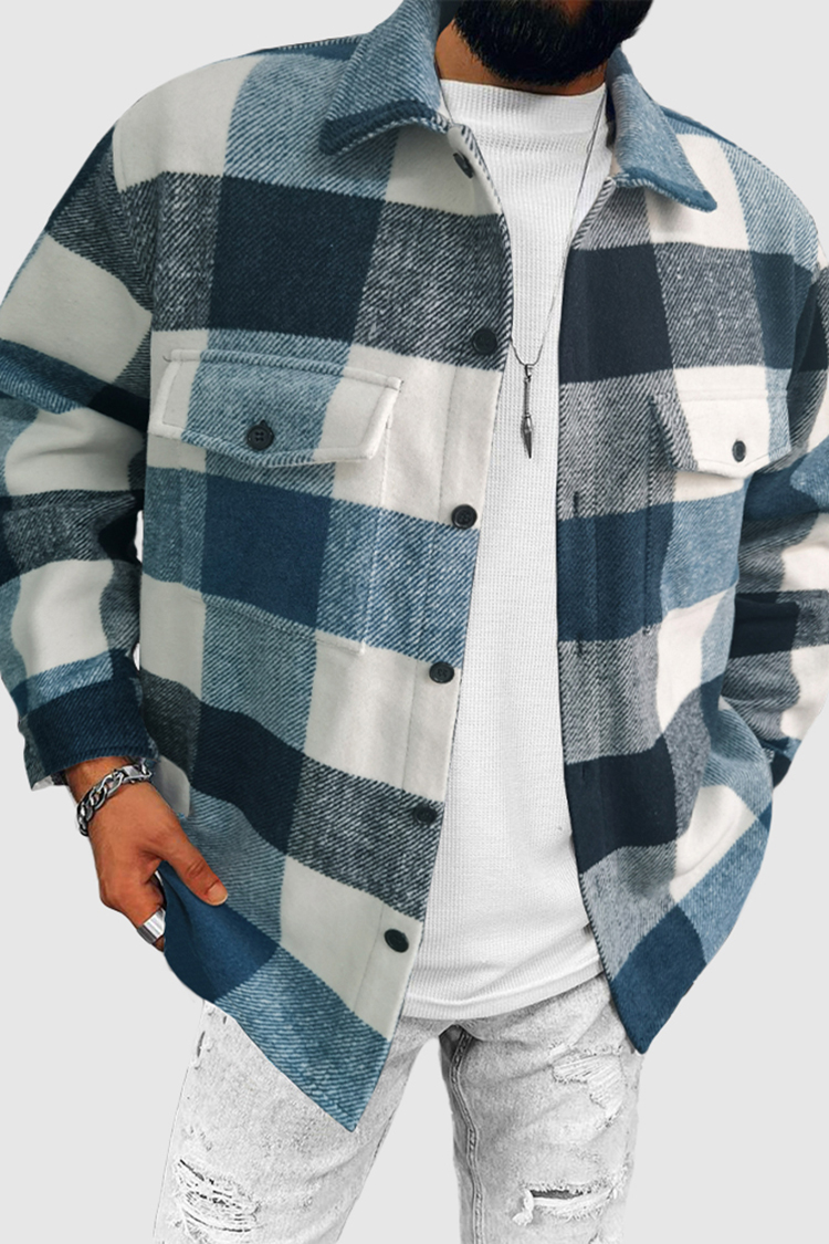 Casual Blue And White Check Jacket