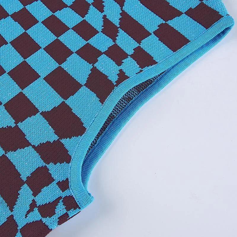 IRREGULAR CHECKERBOARD KNIT TANK TOP