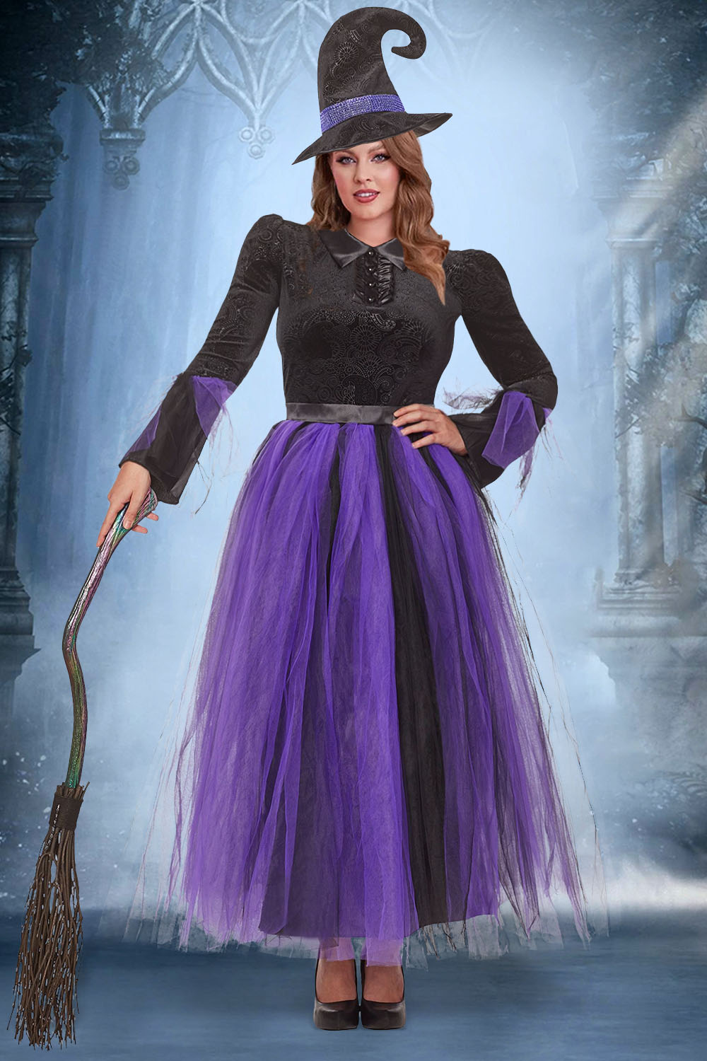 Xpluswear Design Plus Size Halloween Costume Purple Cosplay Witches ...
