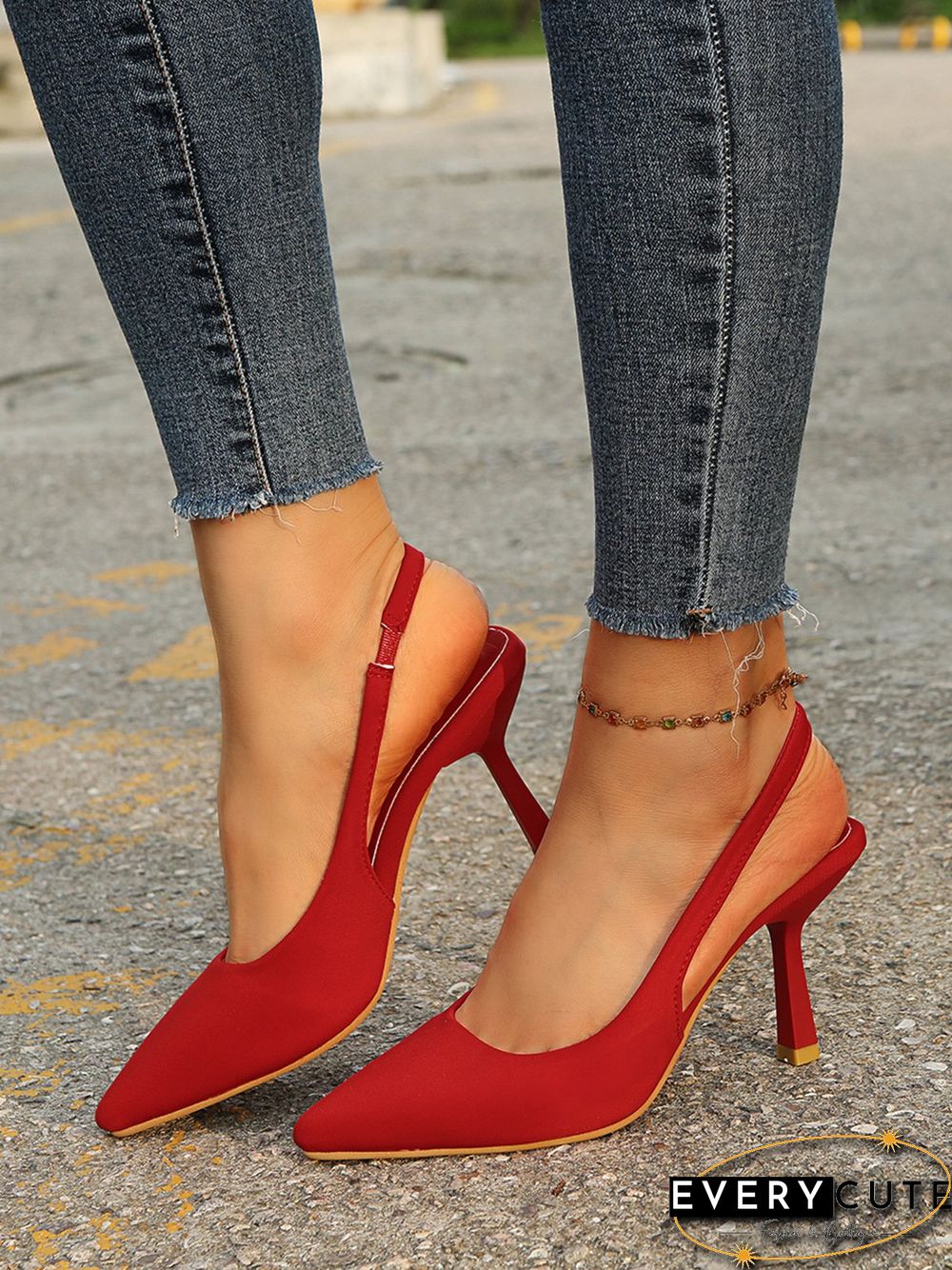 Women's Red Green Simple Pointed Toe Stiletto Heels