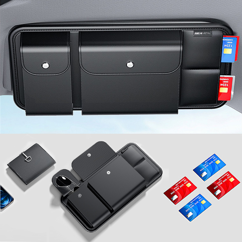4 in 1 Car Sun Visor Storage Bag Premium Pu Leather Car Organizer ...