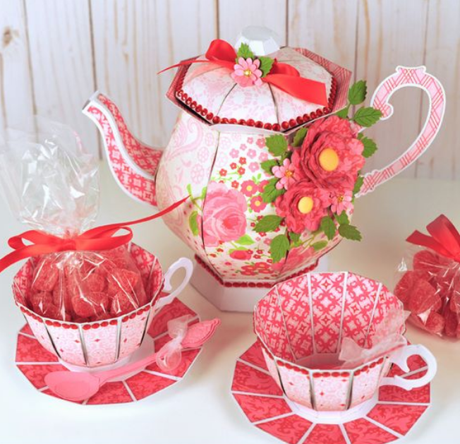 3D Teapot + Teacup Gift Box Template Set - With Detailed Instructions