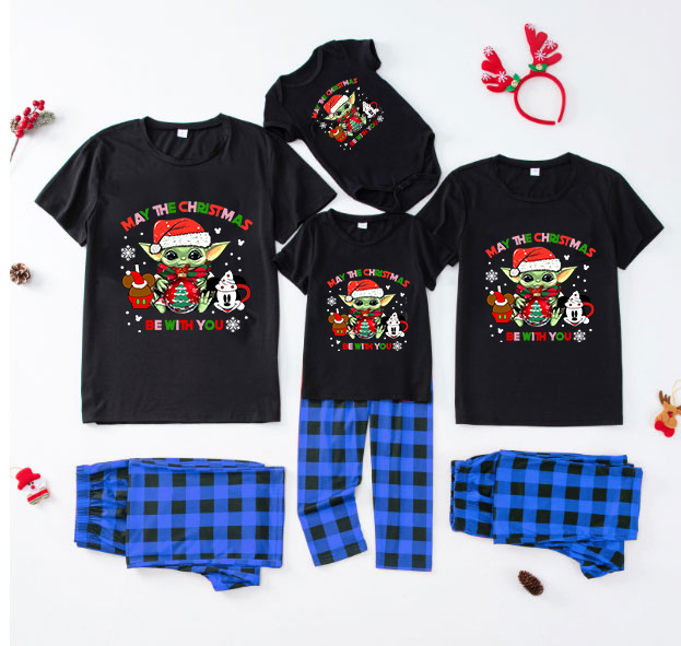 May The Xmas Be With You Star Wars Blue Plaid Matching Family PJs