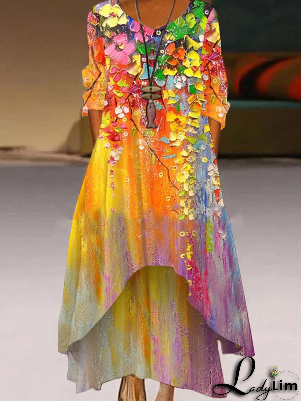 Color Oil Painting Two Layer Hem Dress - Ladylim