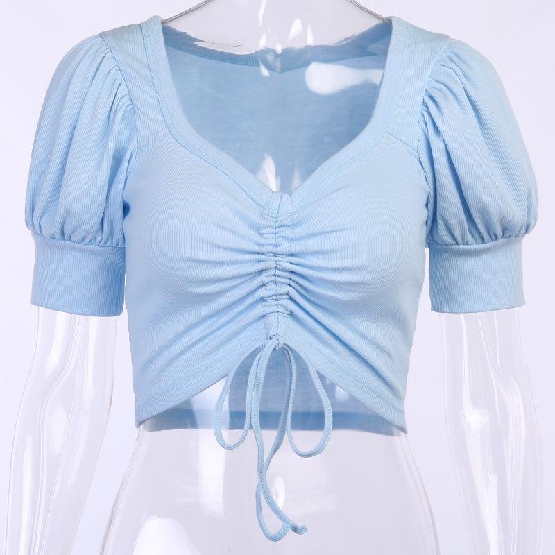SOLID COLOR DRAWSTRING PLEATED TOP