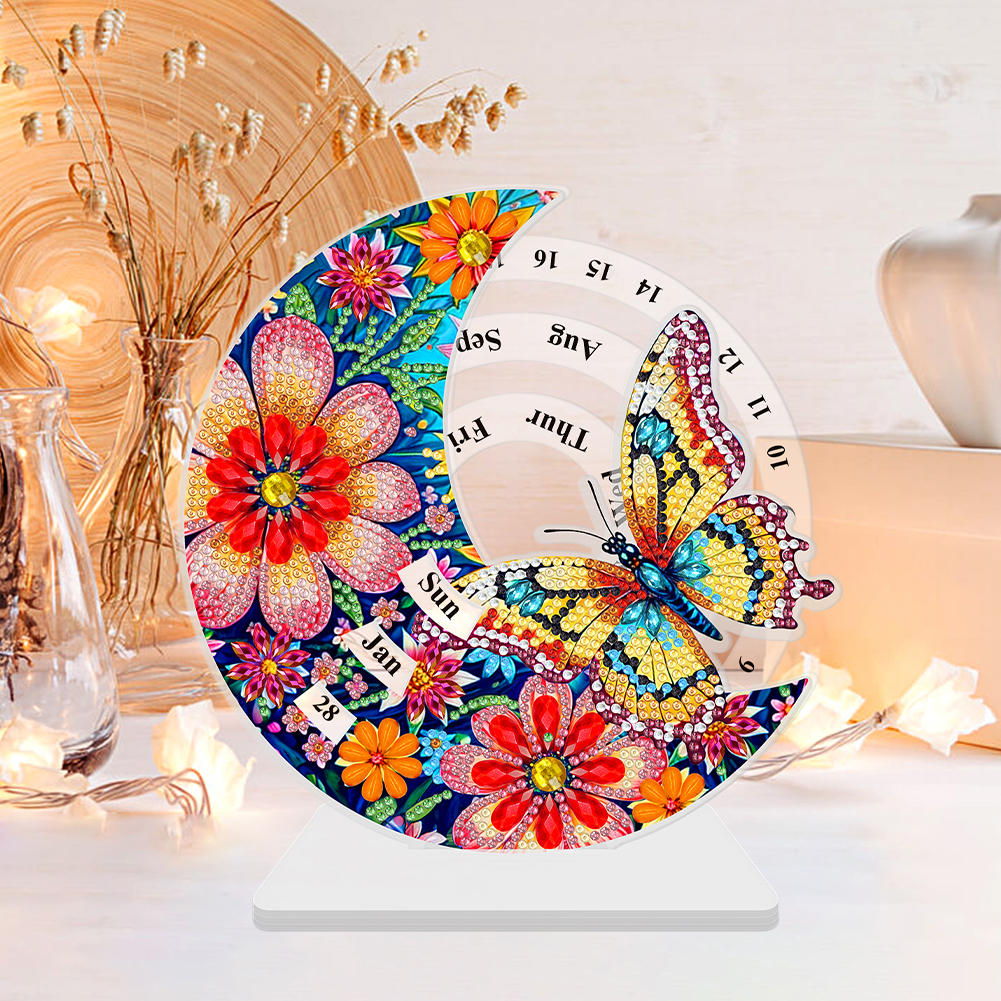 Diamond Painting Acrylic Desk Calendar - Flower Butterfly