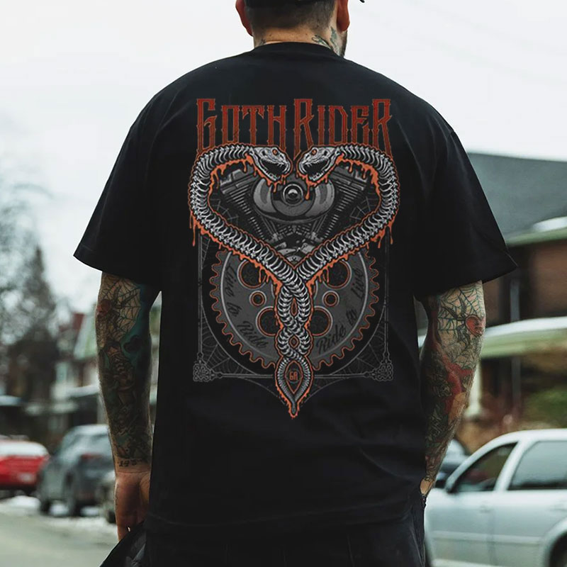 GOTH RIDER Snake Engine Print Men's T-shirt
