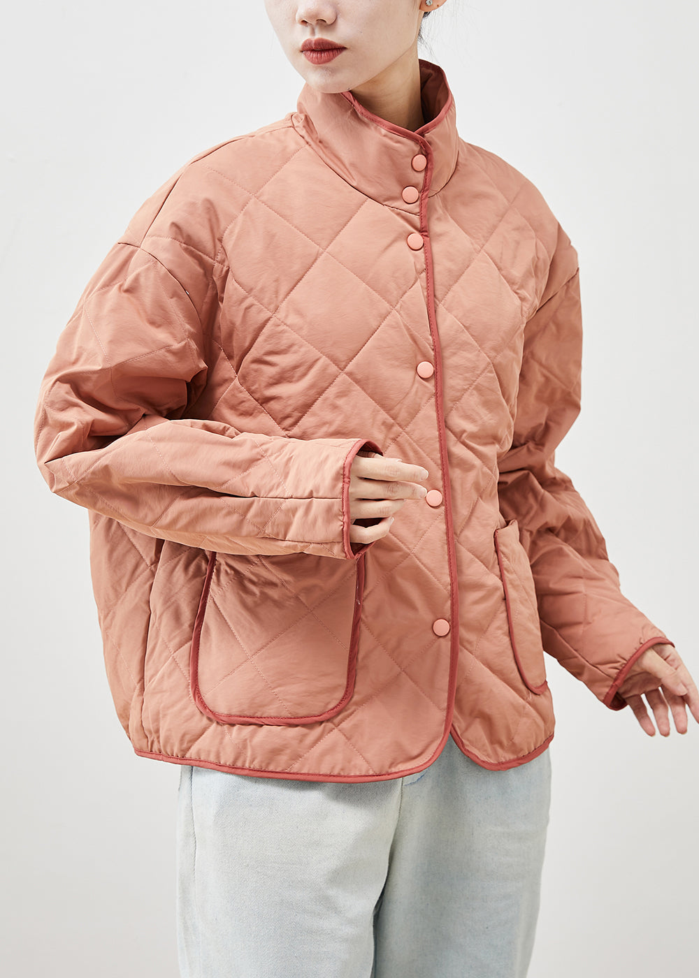 Bohemian Brick Red Oversized Pockets Fine Cotton Filled Puffer Jacket ...