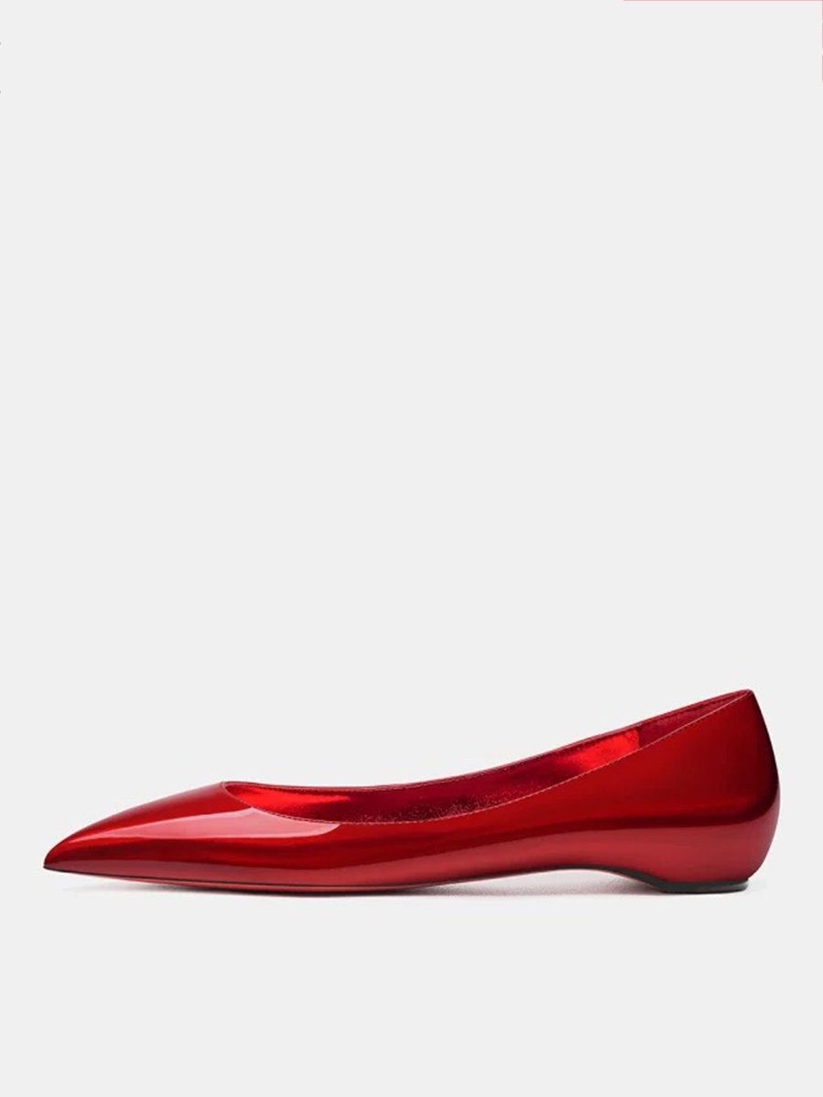 Women's Pointed Toe Red Bottom Patent Leather Comfortable Simple ...