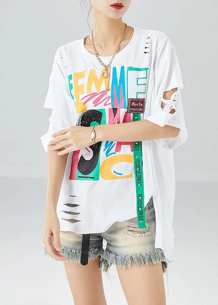 Modern White Oversized Ripped Cotton Beach Vest Summer