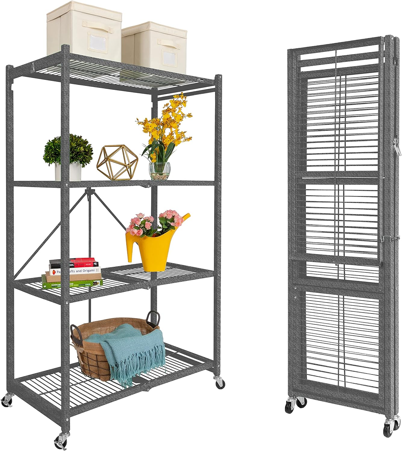 DoceninTM Origami 3-Tier Storage Shelves on Wheels, Steel Shelving ...