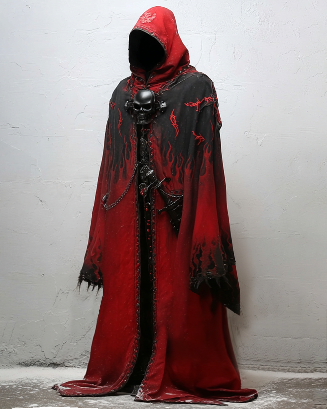Men's Halloween Contrasting Skull Embroidered Rivet Hooded Cape 25e3