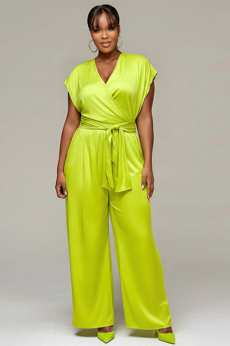 Xpluswear Design Plus Size Party Sage Green Wrap Neck Pocket Pull-On ...