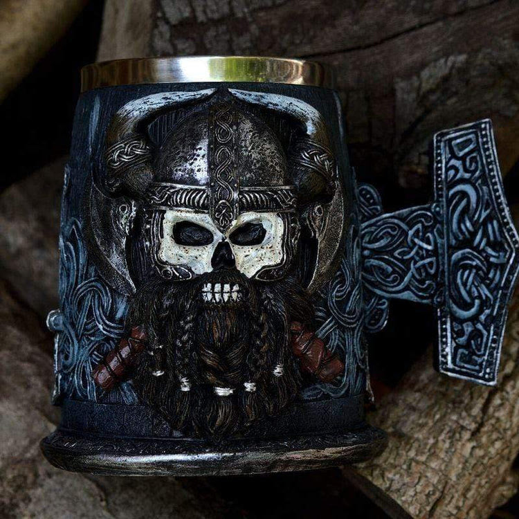 Coutureaura Mjolnir Skull With Horned Helmet Tankard Mug