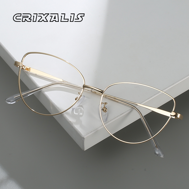CRIXALIS Cateye Blue Light Glasses for Women Vintage Metal Prescription ...