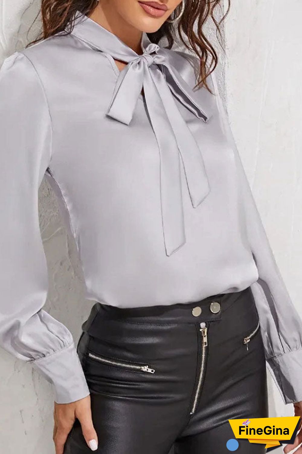 FineGina Gray String Tie Blouse