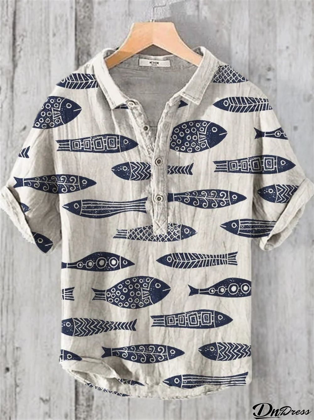 Men's Fish Art Linen Shirt | DnDress.com