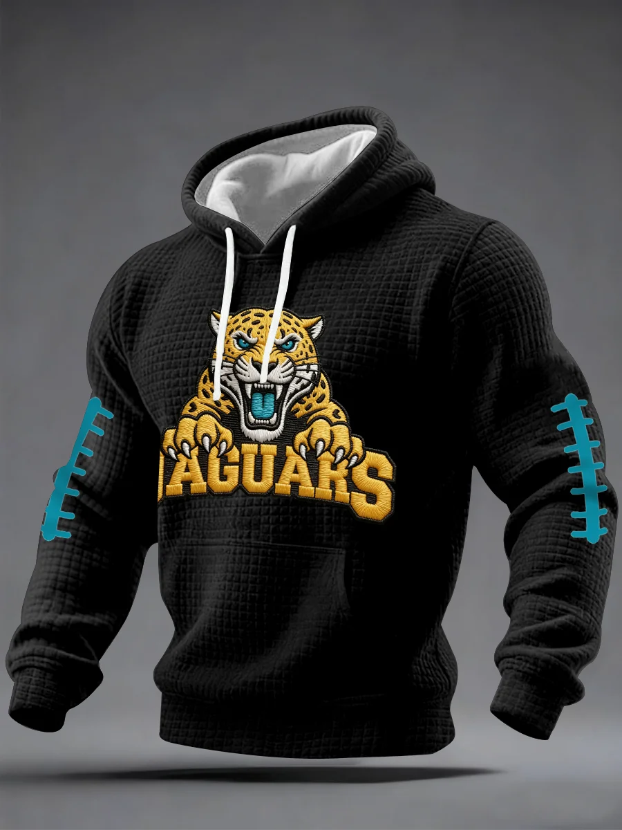 Men's Jaguars Print Football Fans Gameday Casual Checkered Hoodie