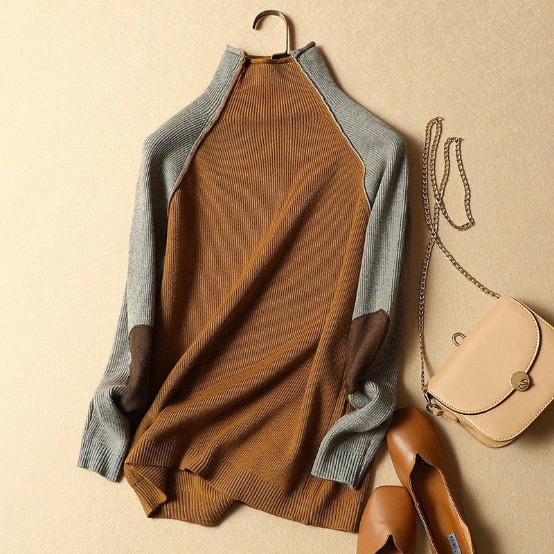 New Patchwork Thicken Knitted Pull Sweater