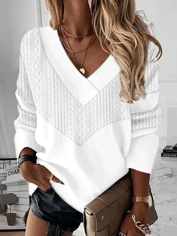 Long Sleeve V-Neck Cable Textured Top