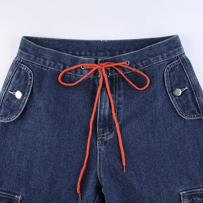 RED STRING MULTI-POCKET CARGO JEANS
