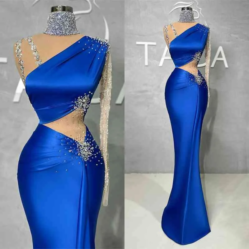 Daisda Royal Blue One Shoulder Mermaid Evening Dress With Sequins