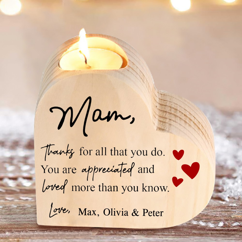 Personalized Mother Heart Candle Holder Wooden Candlestick-Mom Thanks ...