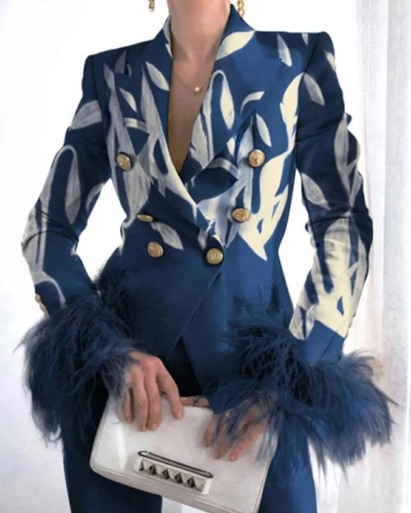 Fashion Casual Printed Feather Blazer