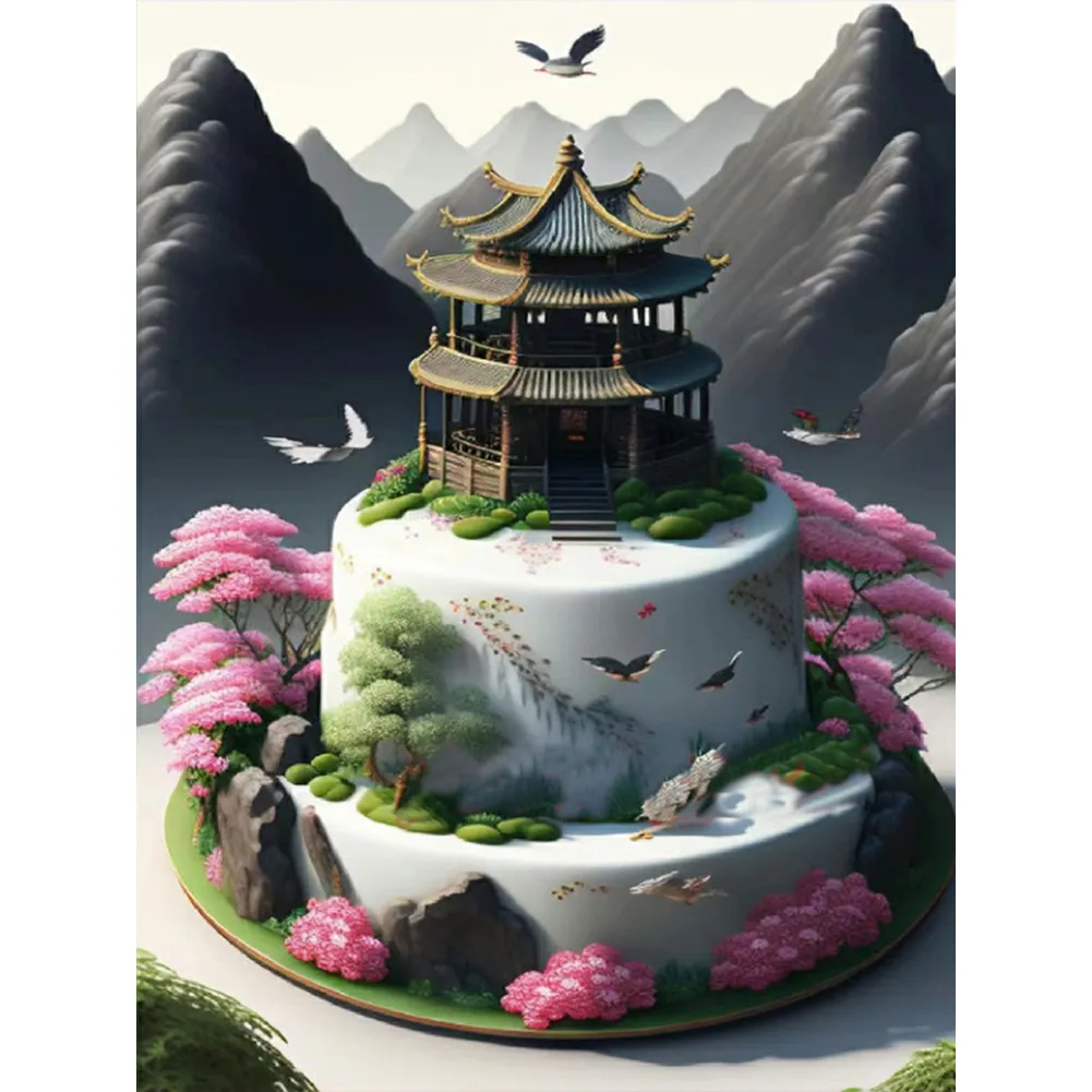 Floral Landscape Cake (canvas) full round or square drill diamond painting