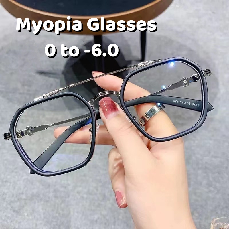 Blue Light Blocking Eye Protection Myopia Eyeglasses Double Beam Metal ...