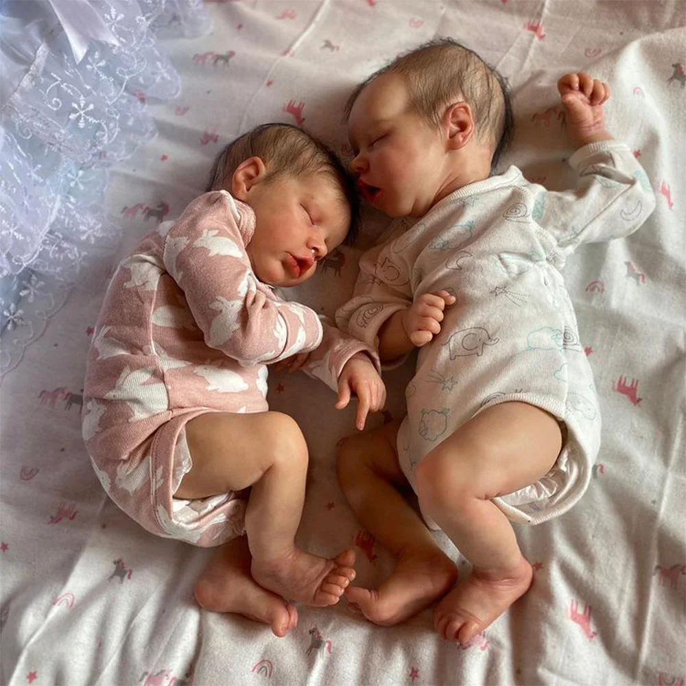 17'' Real Lifelike Twins Boy and Girl Sleeping Reborn Soft Silicone ...