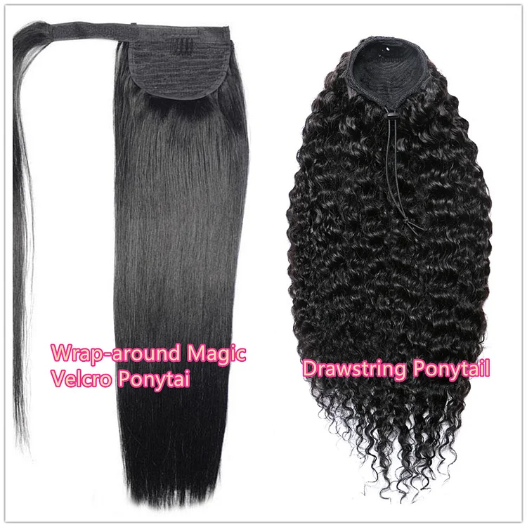 Burmese Curly Wrap-around Magic Velcro With Clip In Human Hair Ponytail ...