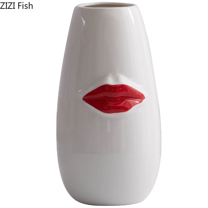nigikala Red Lips Ceramic Vase Desk Decoration Minimalism Red Lips ...