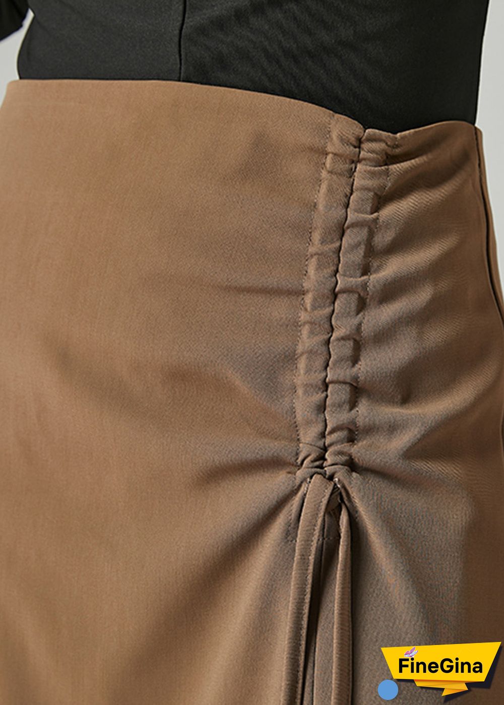 FineGina Slim Fit Coffee Cinched Side Open Chiffon Skirt Summer