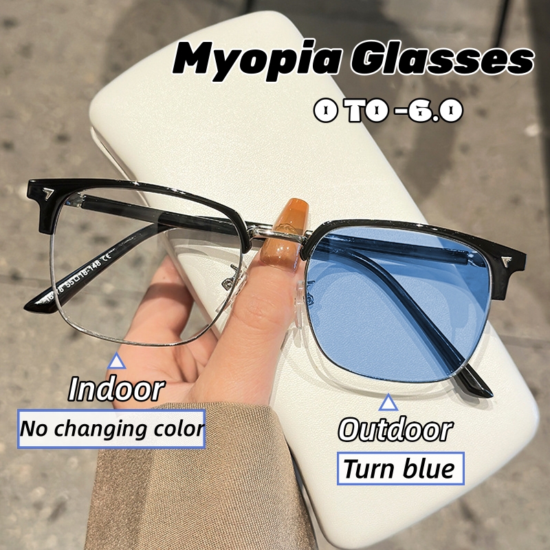 Men's Business Half Frame Photochromic Myopia Eyeglasses Outdoor ...