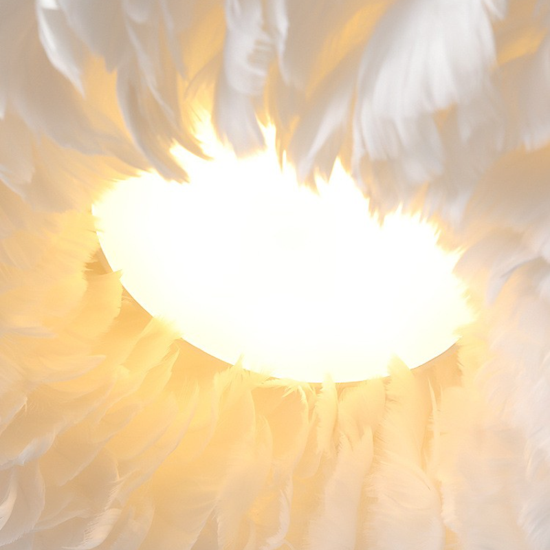 Arturest White Fluffy Feather Pendant Light Lampshade For Bedroom