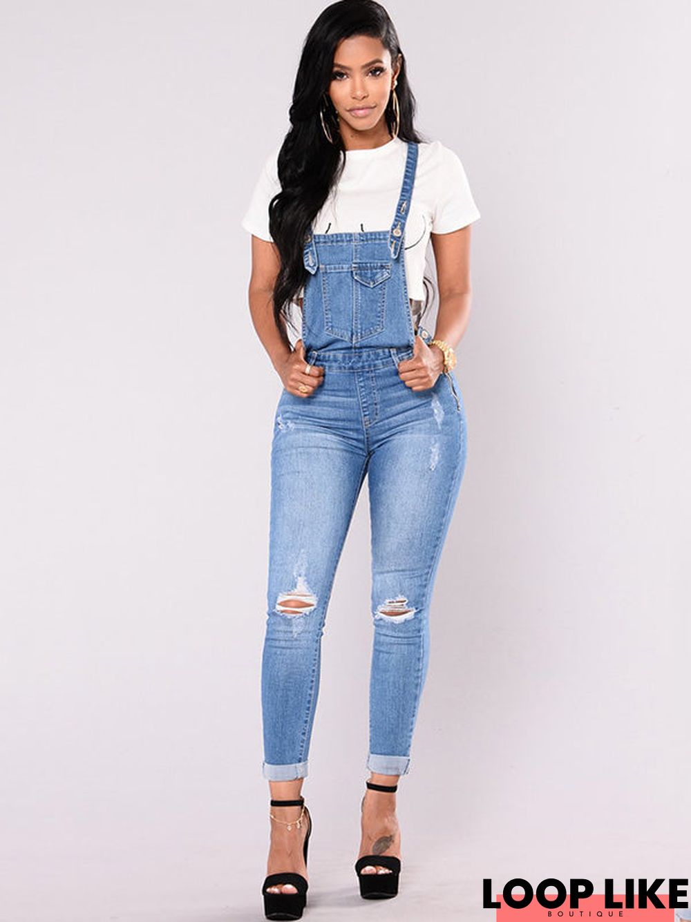 Slim Fit Ripped Lifting Strap Jeans - LoopLike