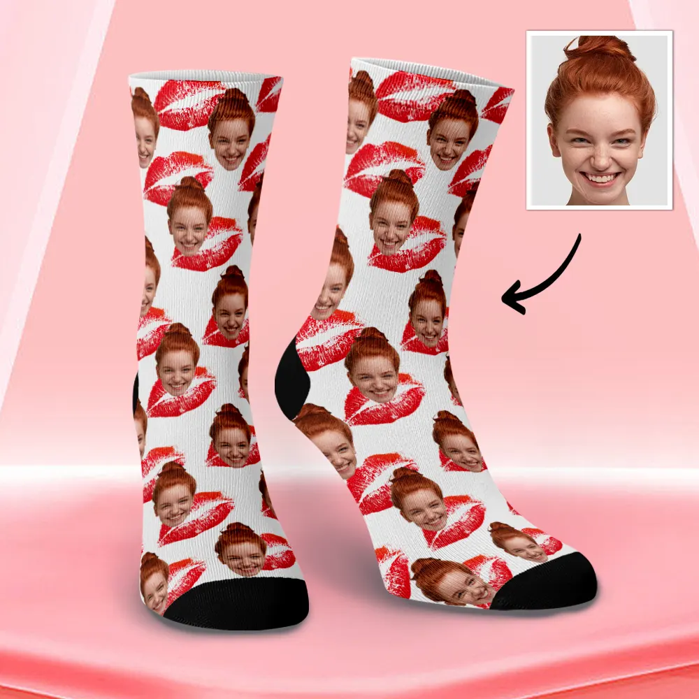 Custom Photo Face Socks Red Lips Socks