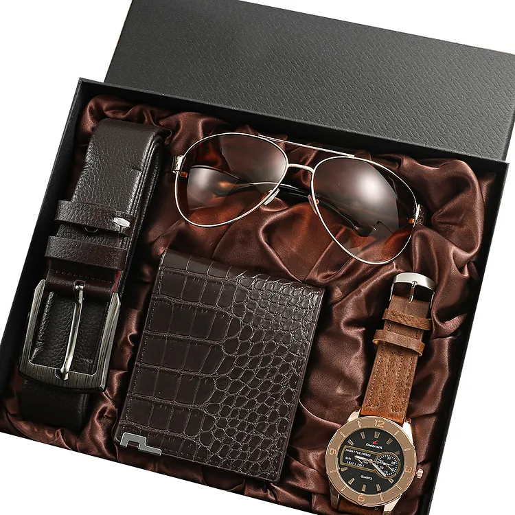 4-Piece Men Business Watch Set Holiday Birthday Gift Wallet Strap Ink ...