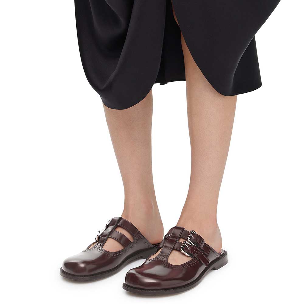 Brown Vegan Leather Buckled T-Strap Comfy Mary Jane Mules